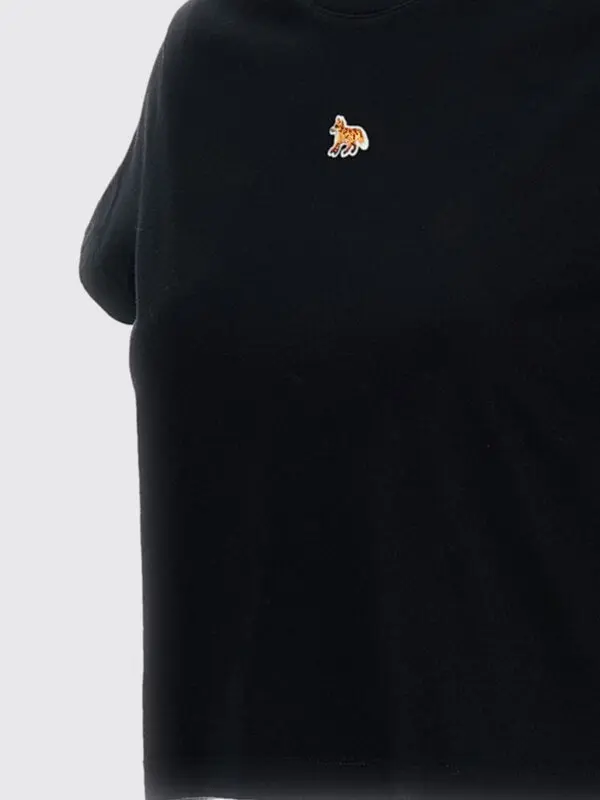 Maison Kitsuné Cotton Crop T-shirt With Logo - Black