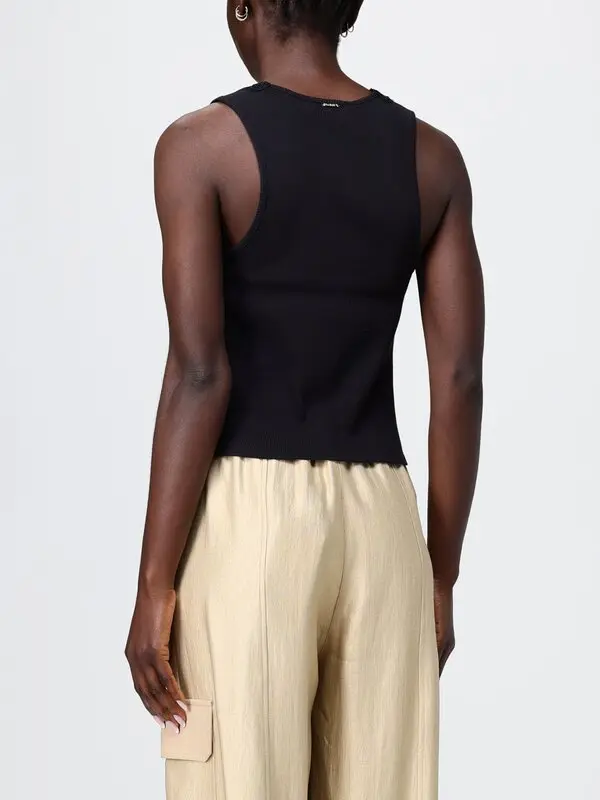 TWINSET Slim Fit Cotton Top With V-neck And Lace Inserts