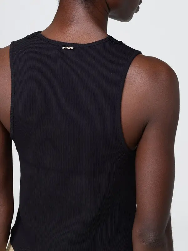 TWINSET Slim Fit Cotton Top With V-neck And Lace Inserts