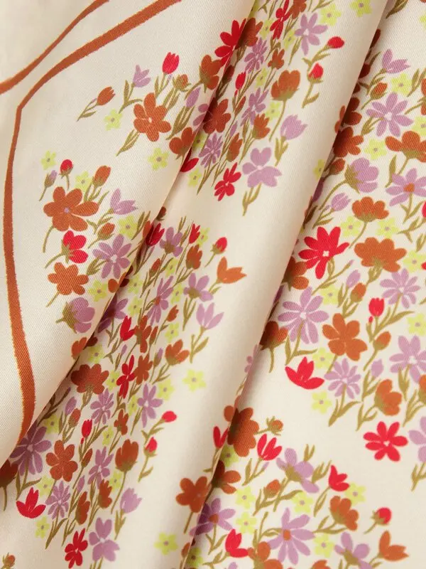 COCCINELLE Square Silk Scarf With All-over Floral Print - Ivory