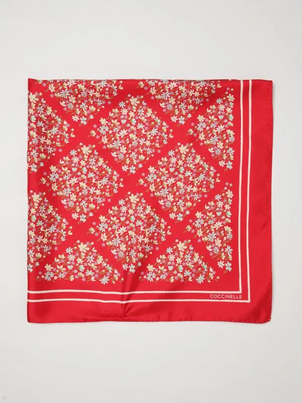 COCCINELLE Square Silk Scarf With All-over Floral Print - Red