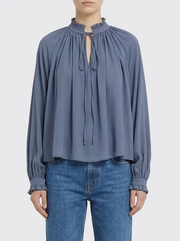 PT TORINO Elegant Blouse With Tie Neck Detail - Gnawed Blue