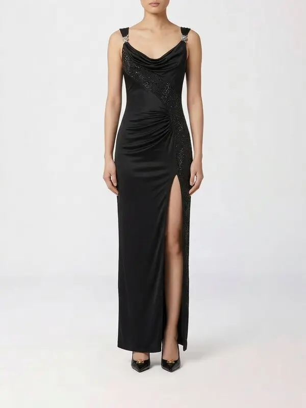 Versace Long Viscose Dress With Rhinestone Embellishments