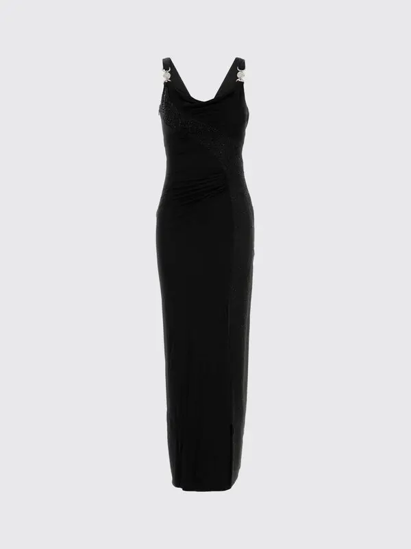 Versace Long Viscose Dress With Rhinestone Embellishments