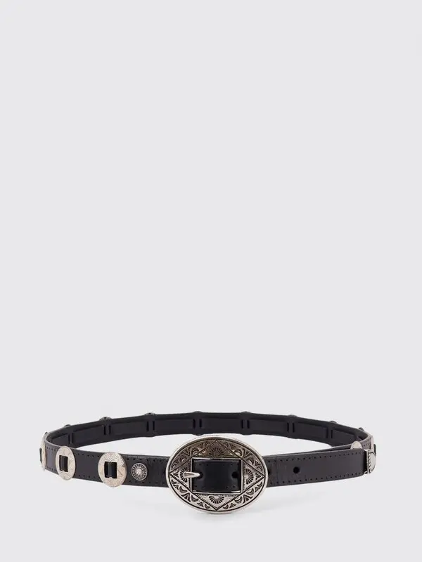 GOLDEN GOOSE Leather Belt With Silver Tone Embellishments