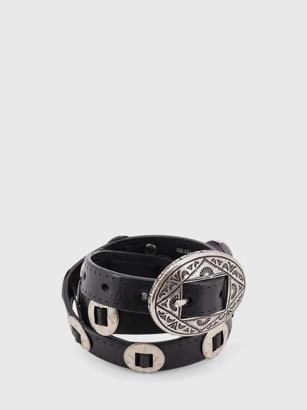 GOLDEN GOOSE Leather Belt With Silver Tone Embellishments