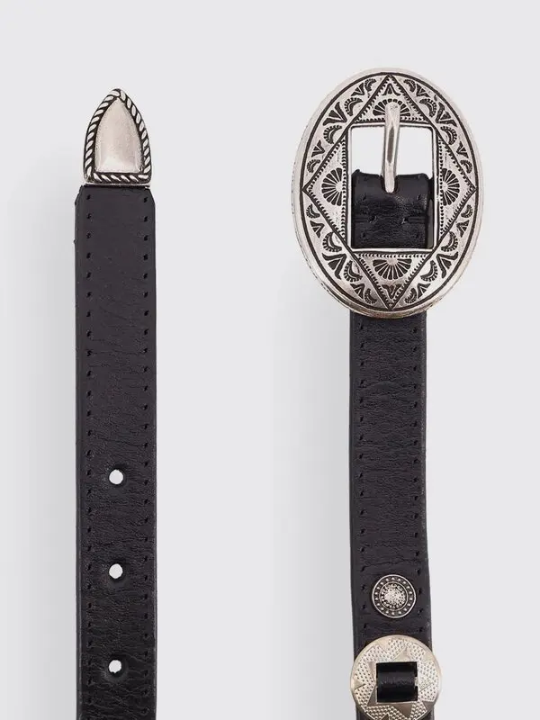 GOLDEN GOOSE Leather Belt With Silver Tone Embellishments