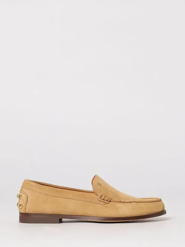 TOD'S Suede Calfskin Loafers With Stud Detailing - Beige