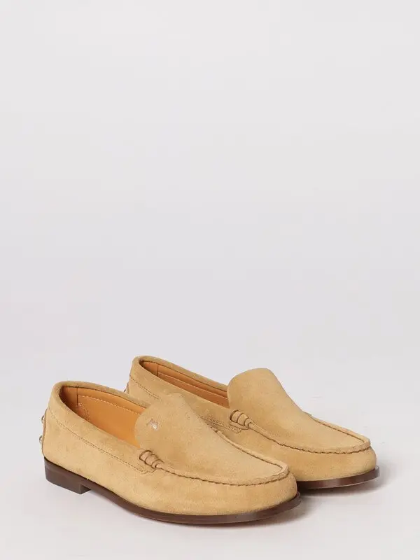 TOD'S Suede Calfskin Loafers With Stud Detailing - Beige