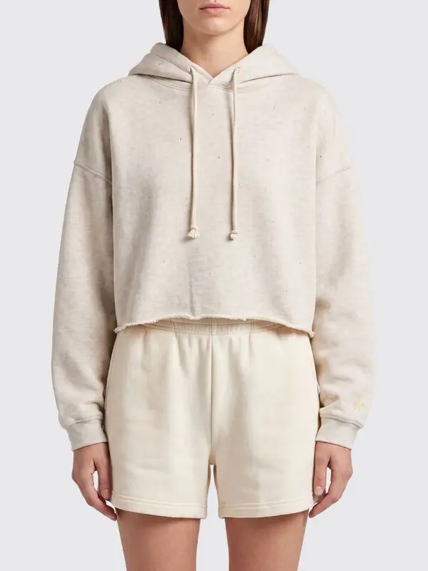 GOLDEN GOOSE Cropped Hoodie With Drawstring Detail - Grey