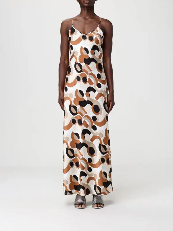 KANGRA Printed Viscose Long Dress - Brown