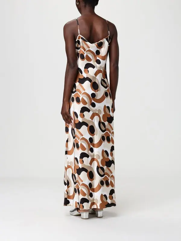 KANGRA Printed Viscose Long Dress - Brown