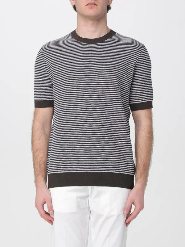 KANGRA Striped Cotton Crew Neck Knitwear - Coffee