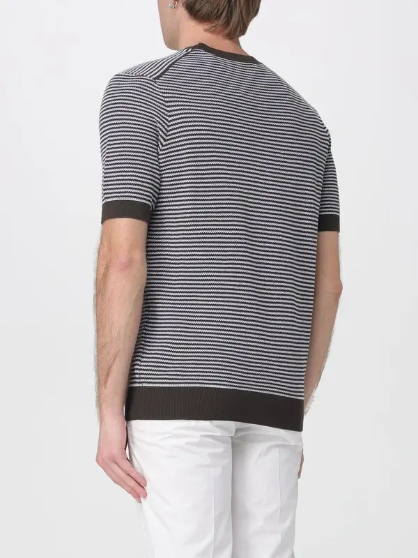 KANGRA Striped Cotton Crew Neck Knitwear - Coffee
