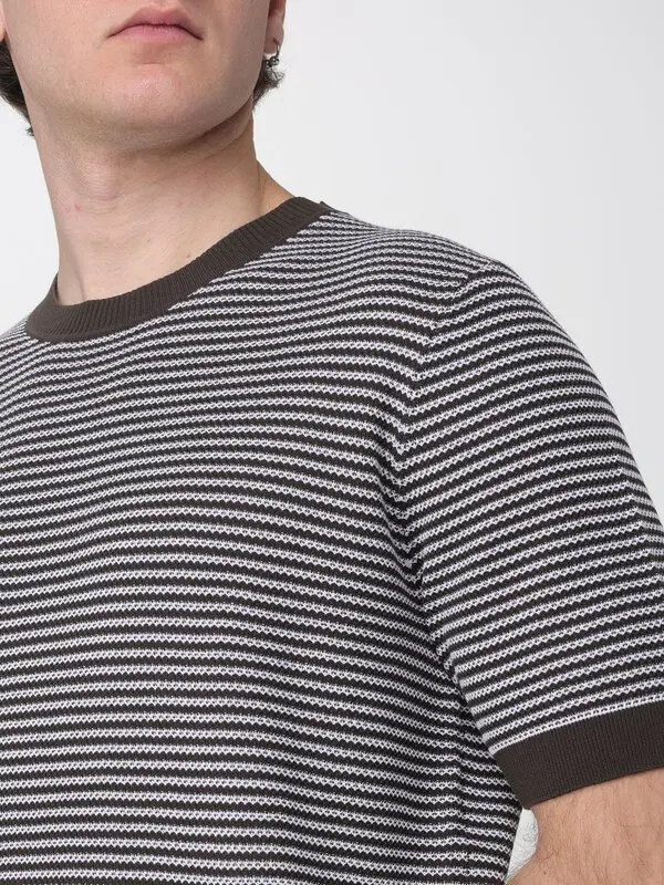 KANGRA Striped Cotton Crew Neck Knitwear - Coffee