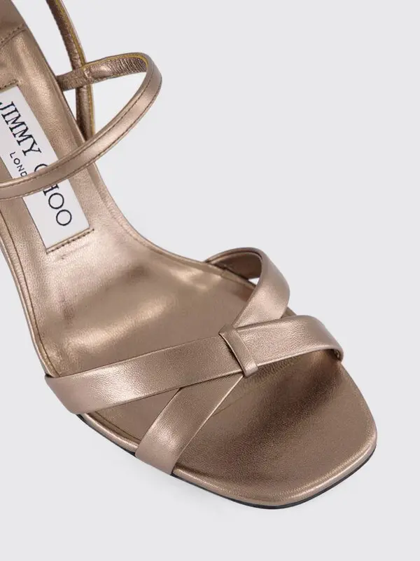JIMMY CHOO Elsy Laminated Nappa Leather Block Heel Sandals - Dust