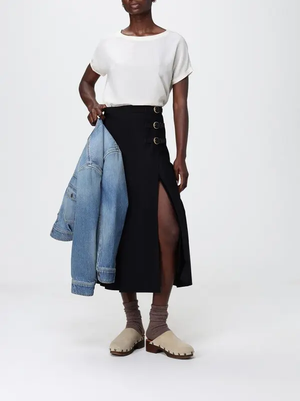 Chloé Virgin Wool Buckled Midi Skirt