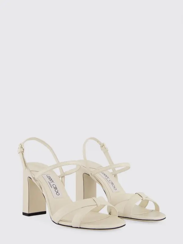 JIMMY CHOO Elsy Nappa Leather High Block Heel Open Toe Sandals - Milk