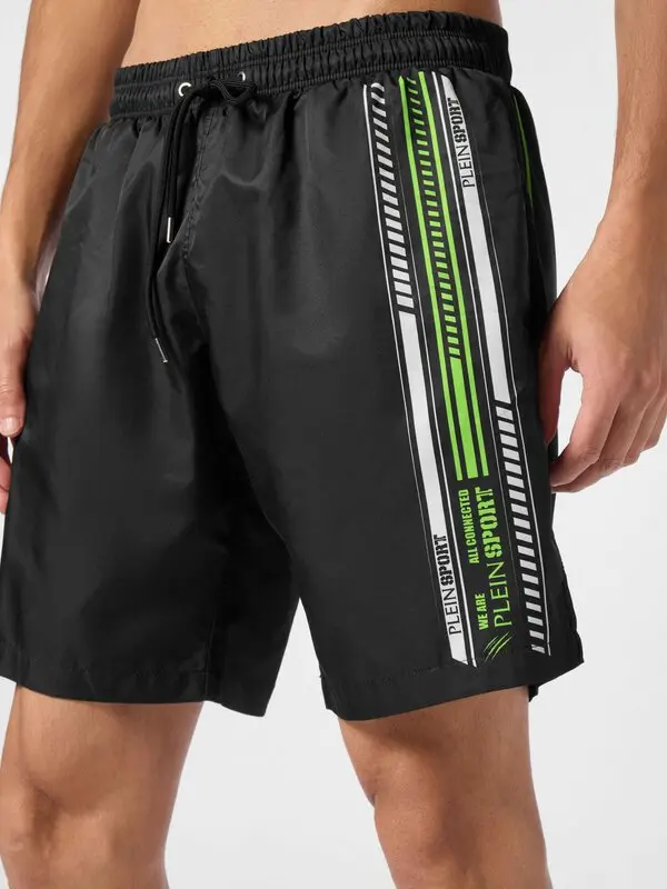 PLEIN SPORT Striped Polyester Swim Shorts With Logo