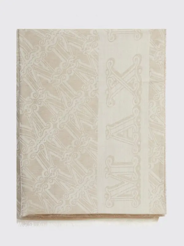 Max Mara Wool And Silk Scarf With Monogram - Beige
