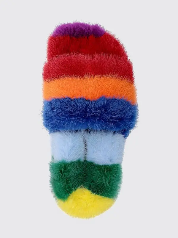 Philipp Plein Striped Fur Slides With Low Heel