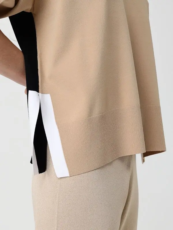 KANGRA Two-tone Viscose Blend V-neck Top - Beige