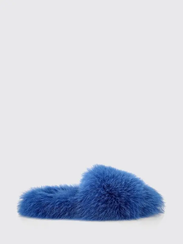 Philipp Plein Solid Fur Slide Sandals With A Low Heel - Blue