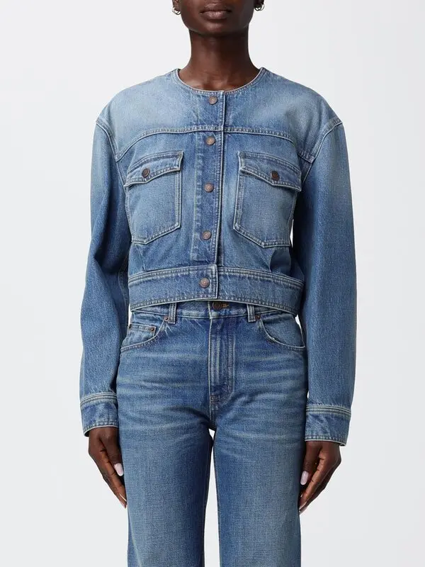 Chloé Cropped Cotton Denim Jacket With Crew Neck And Dropped Shoulders