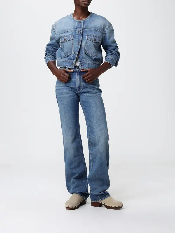 Chloé Cropped Cotton Denim Jacket With Crew Neck And Dropped Shoulders