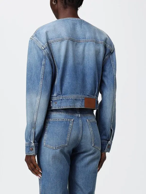 Chloé Cropped Cotton Denim Jacket With Crew Neck And Dropped Shoulders