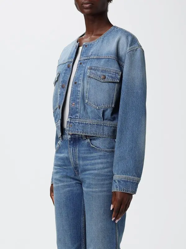 Chloé Cropped Cotton Denim Jacket With Crew Neck And Dropped Shoulders