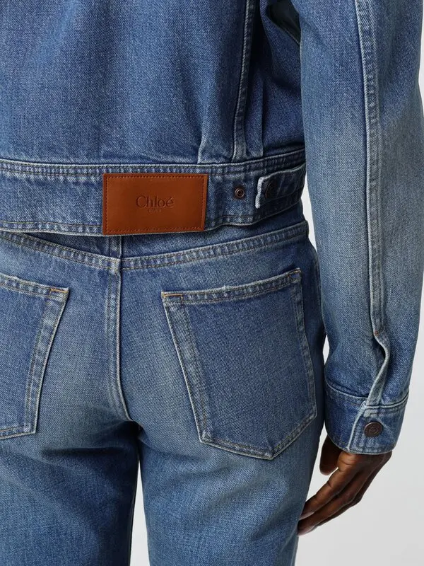 Chloé Cropped Cotton Denim Jacket With Crew Neck And Dropped Shoulders