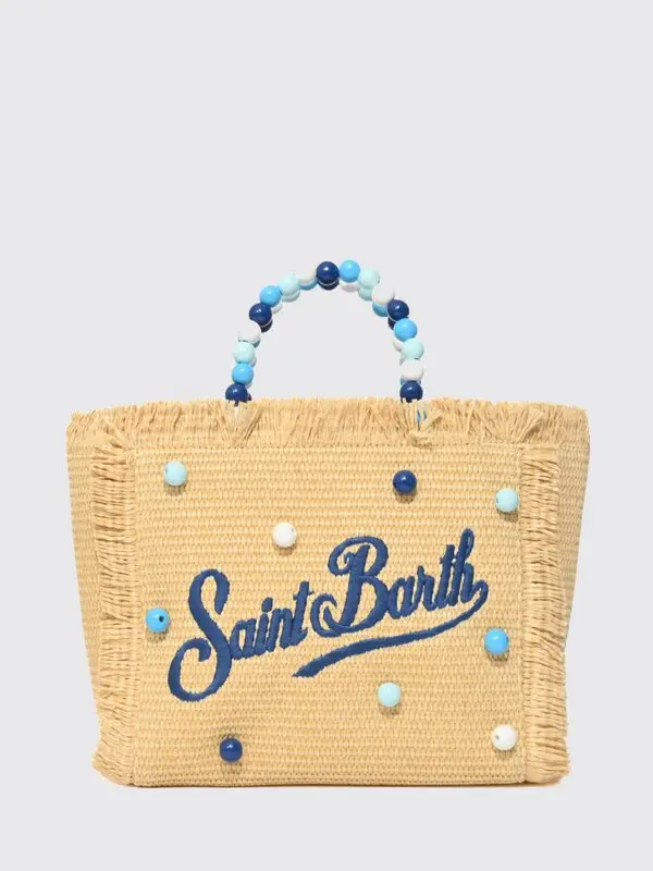 MC2 SAINT BARTH Raffia Handbag With Embroidered Logo And Floral Motif