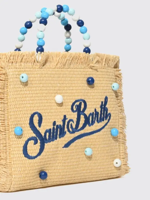 MC2 SAINT BARTH Raffia Handbag With Embroidered Logo And Floral Motif