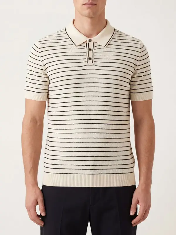 ROBERTO COLLINA Striped Cotton Knit Polo Shirt