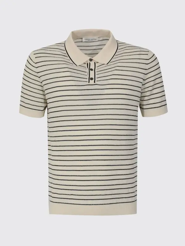 ROBERTO COLLINA Striped Cotton Knit Polo Shirt