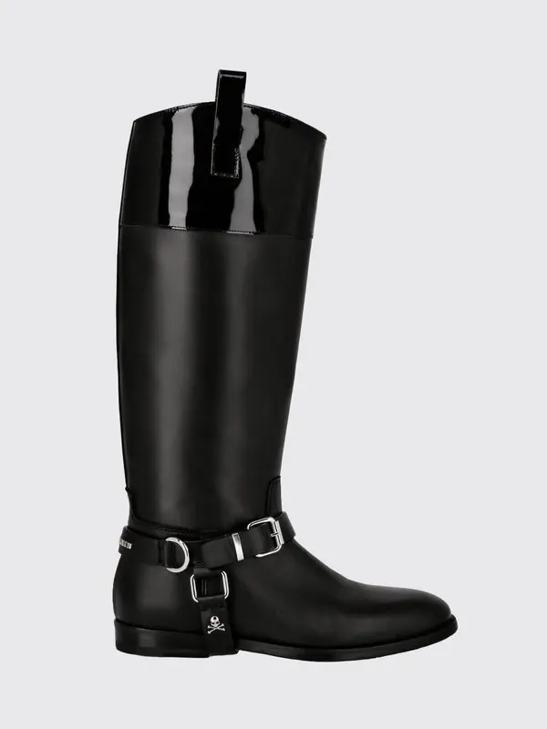 Philipp Plein Slip-on Smooth Leather Knee-high Boots With Applied Logo