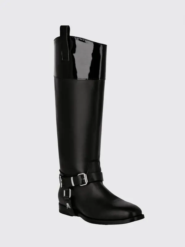 Philipp Plein Slip-on Smooth Leather Knee-high Boots With Applied Logo