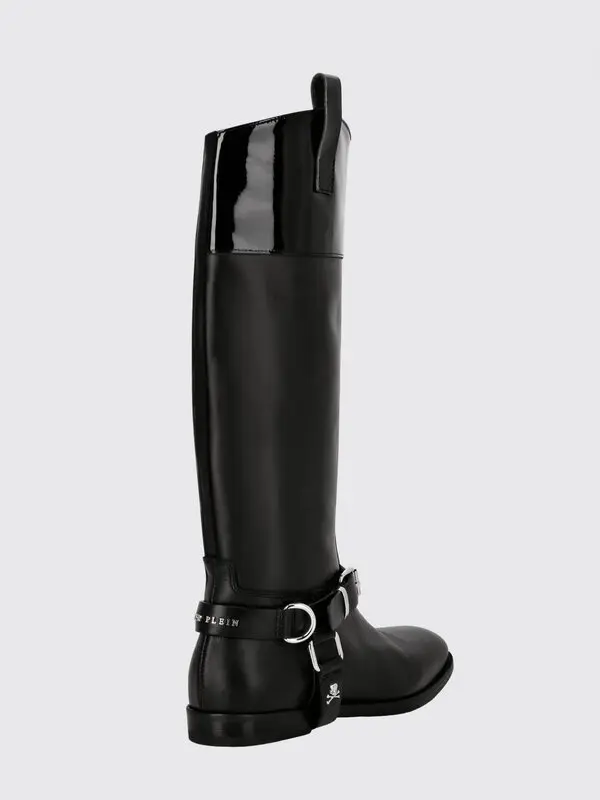 Philipp Plein Slip-on Smooth Leather Knee-high Boots With Applied Logo