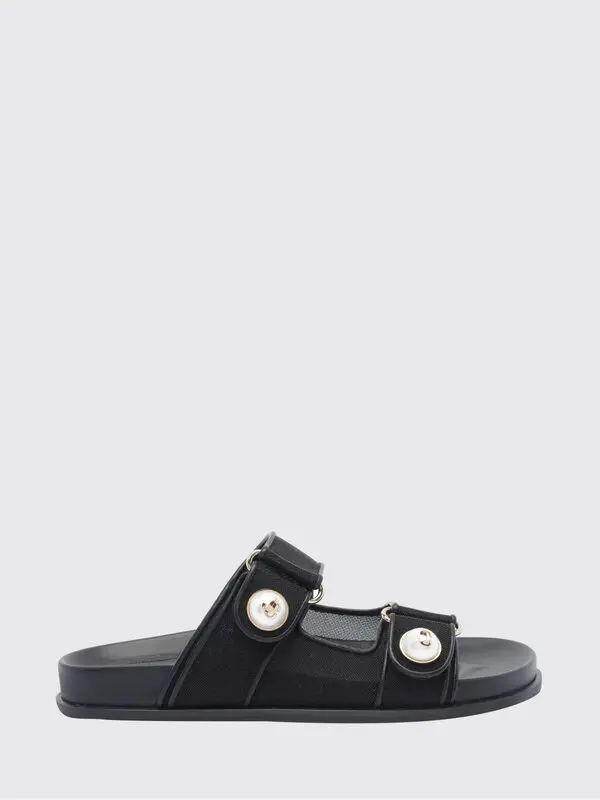 JIMMY CHOO Fayence Pearl-embellished Mesh Low-heel Sandals - Black