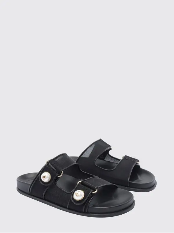 JIMMY CHOO Fayence Pearl-embellished Mesh Low-heel Sandals