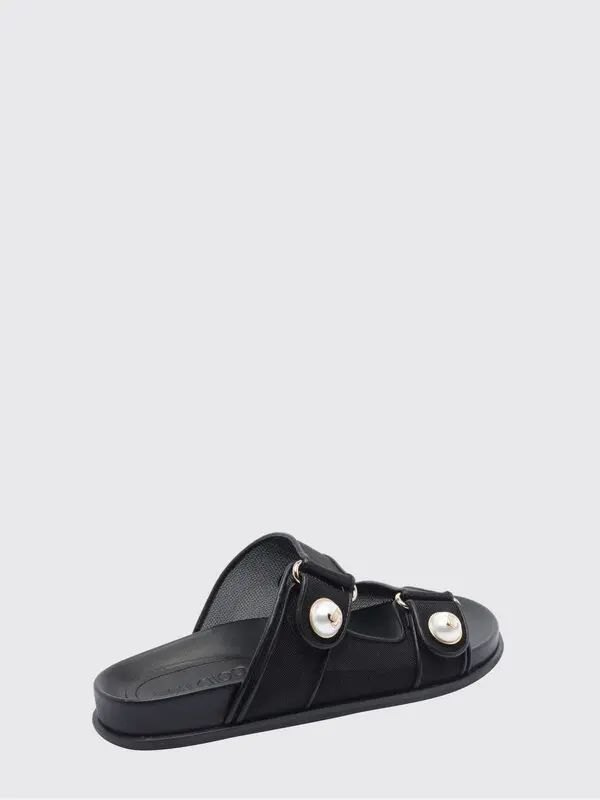 JIMMY CHOO Fayence Pearl-embellished Mesh Low-heel Sandals