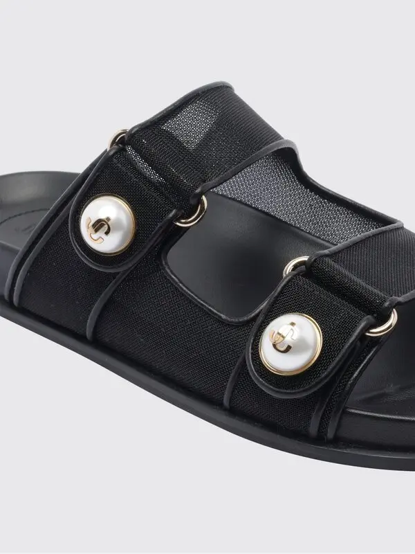 JIMMY CHOO Fayence Pearl-embellished Mesh Low-heel Sandals