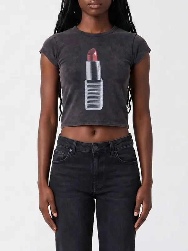 Alexander Wang Cropped Slim Fit Graphic Print Cotton T-shirt - Grey