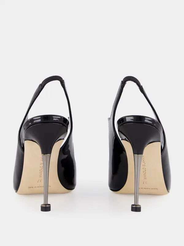 Manolo Blahnik Patent Leather Slingback Stiletto Sandals - Black