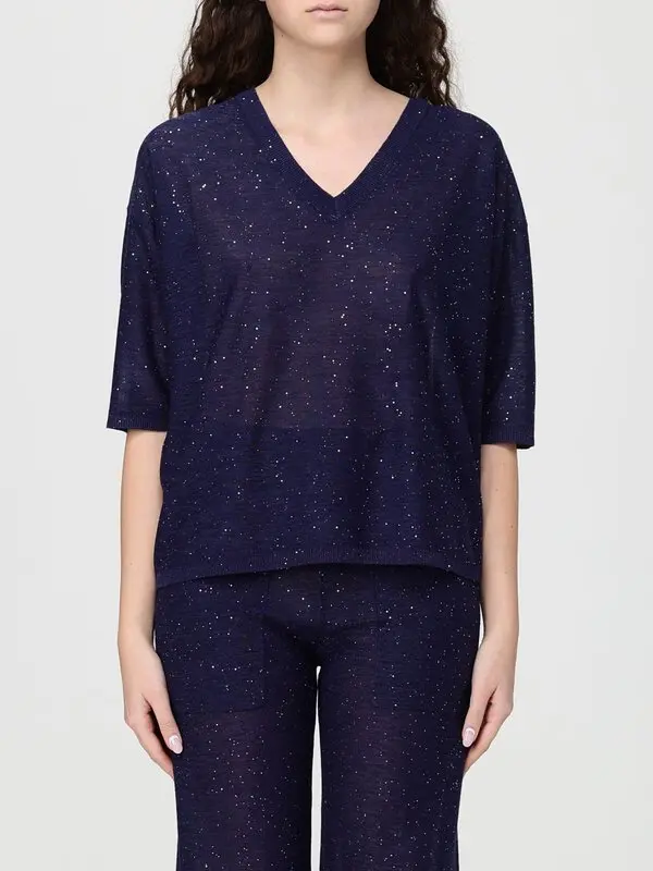 KANGRA Viscose Blend V-neck Top With Sequins