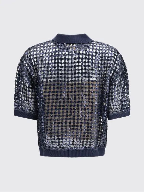 Brunello Cucinelli Silk And Linen Polo Shirt With Sequins - Blue