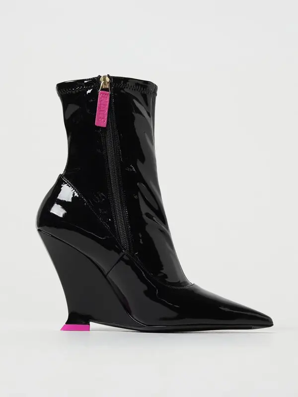3JUIN Patent Wedge Ankle Boots