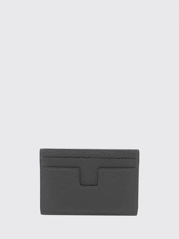 TOM FORD Flat Calfskin Card Holder With Laminated Logo - Grey