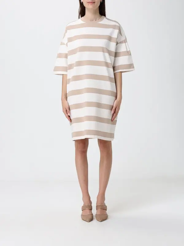 Max Mara Mela Striped Viscose Blend T-shirt Mini Dress - Ivory